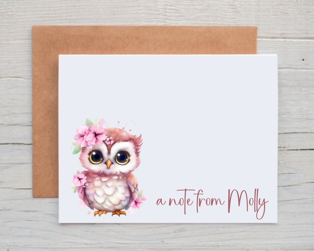 Personalized Owl Note Cards With Envelopes, Custom Stationery Set, a ...