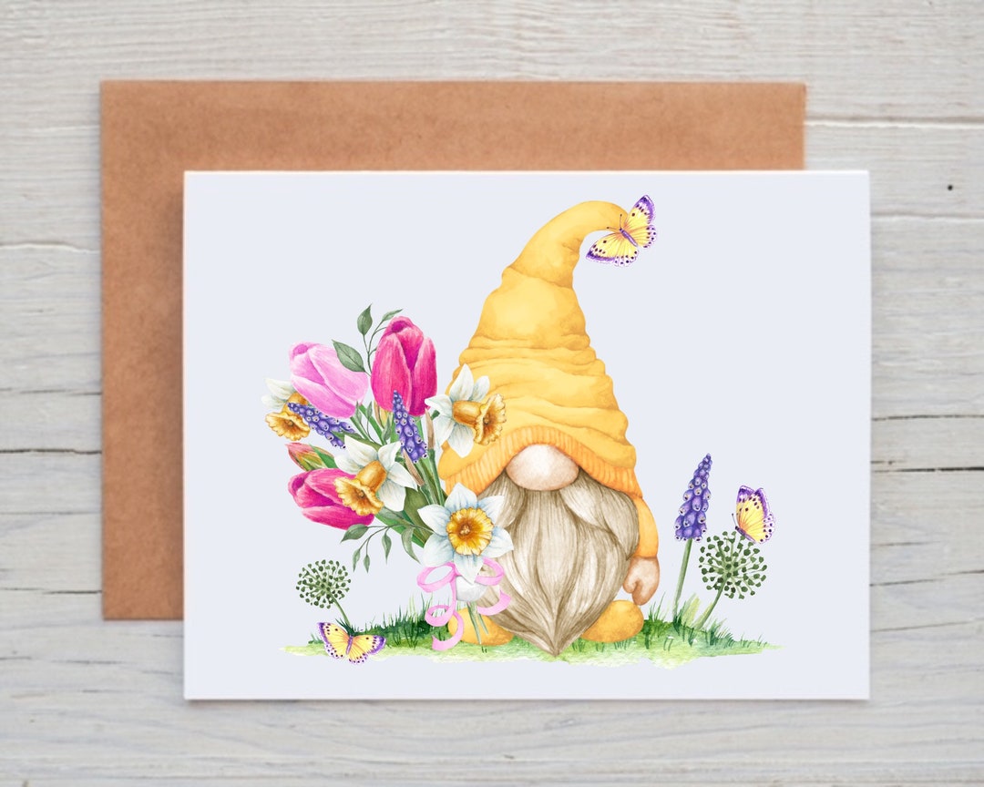 Tulip Gnome Note Cards With Flowers, Gnome Gifts for Women, Daffodil ...