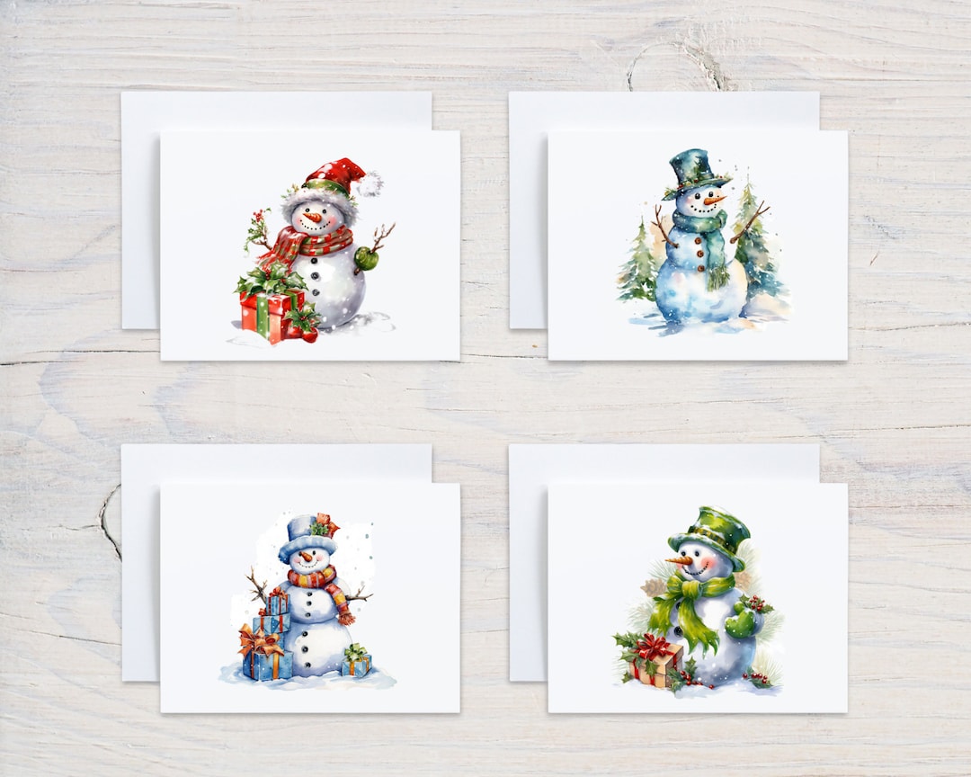 Snowman Christmas Card Pack, Holiday Greeting Cards Blank Inside ...