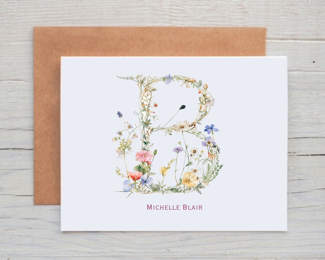 Personalized Floral Note Cards With Envelopes, Monogram Stationery for ...