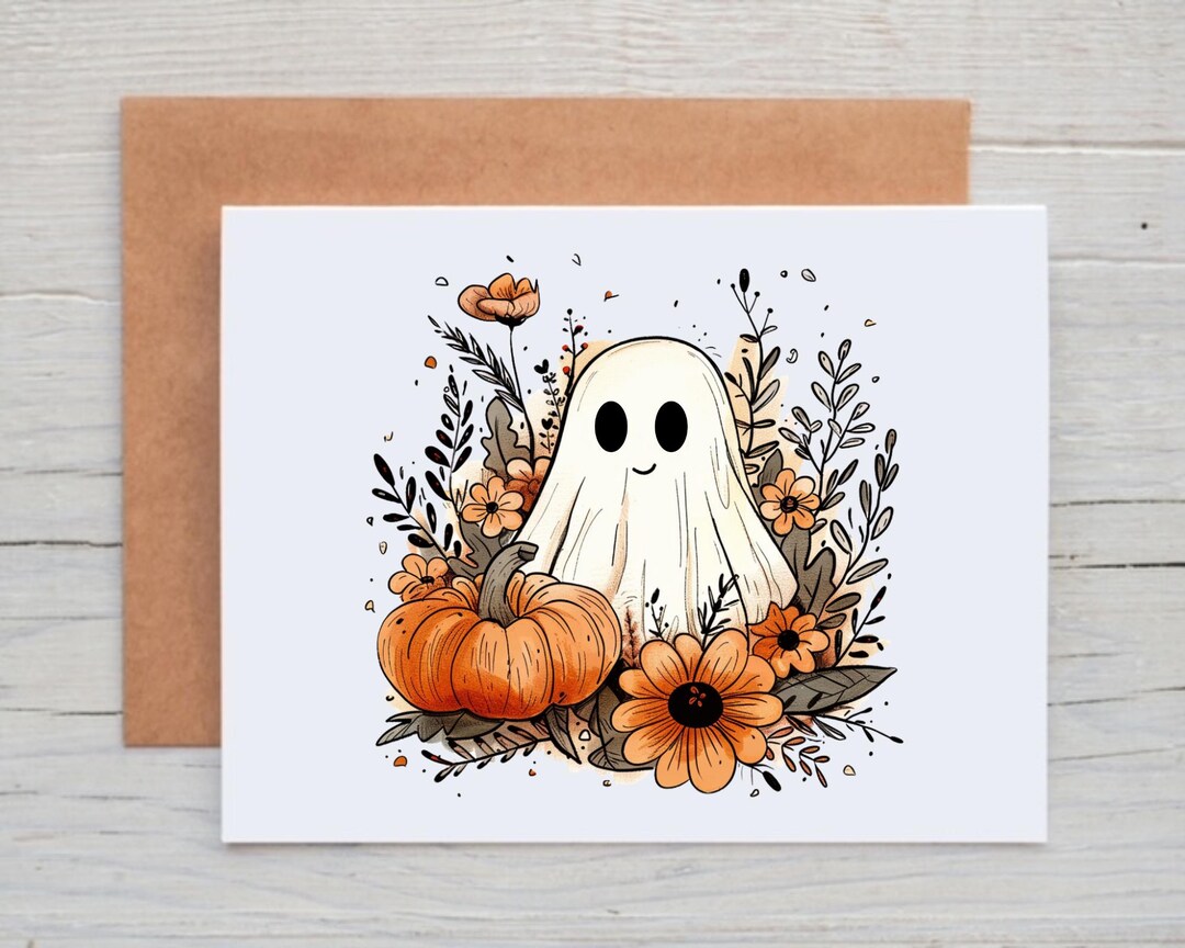 Cute Ghost Note Cards With Envelopes, Halloween Note Cards, Halloween ...
