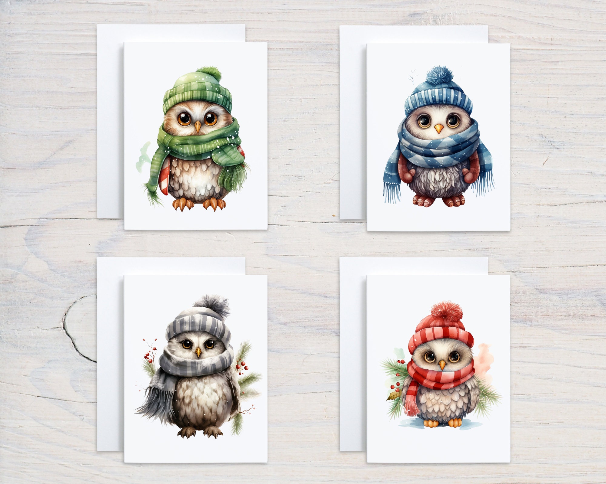 Owl Christmas Cards With Envelopes Holiday Greeting Cards - Etsy