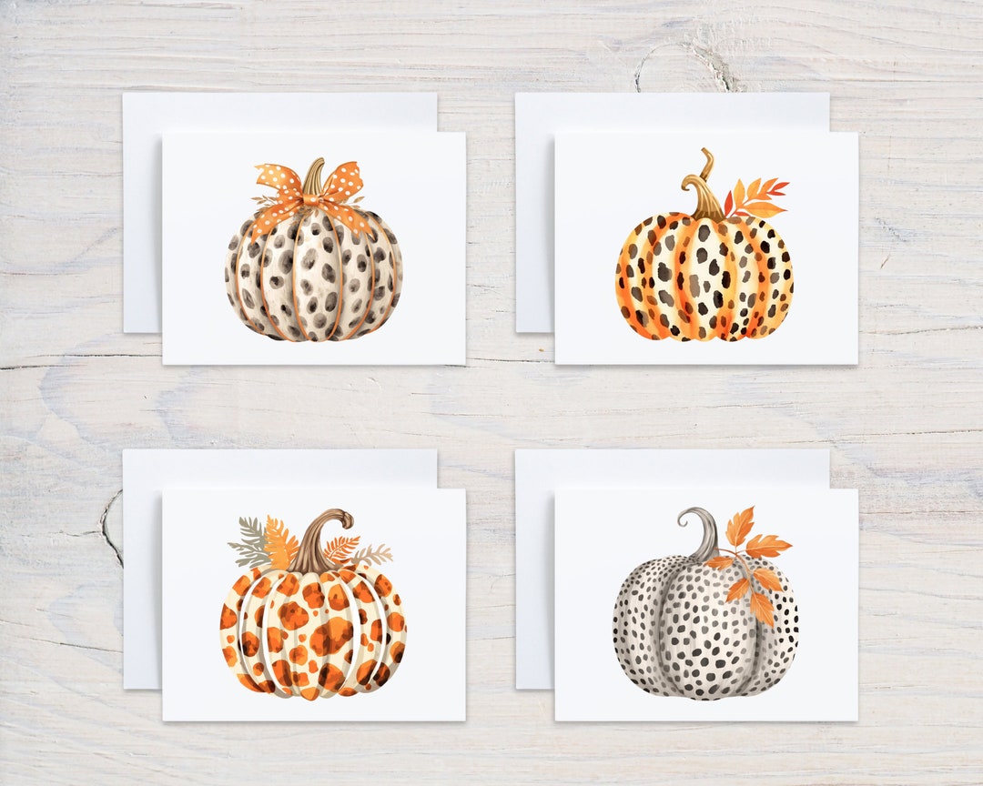 Watercolor Pumpkin Note Cards With Envelopes, Fall Card Pack, Fall ...