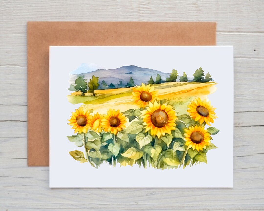 Sunflower Note Cards With Envelopes , Floral Note Card for Women ...