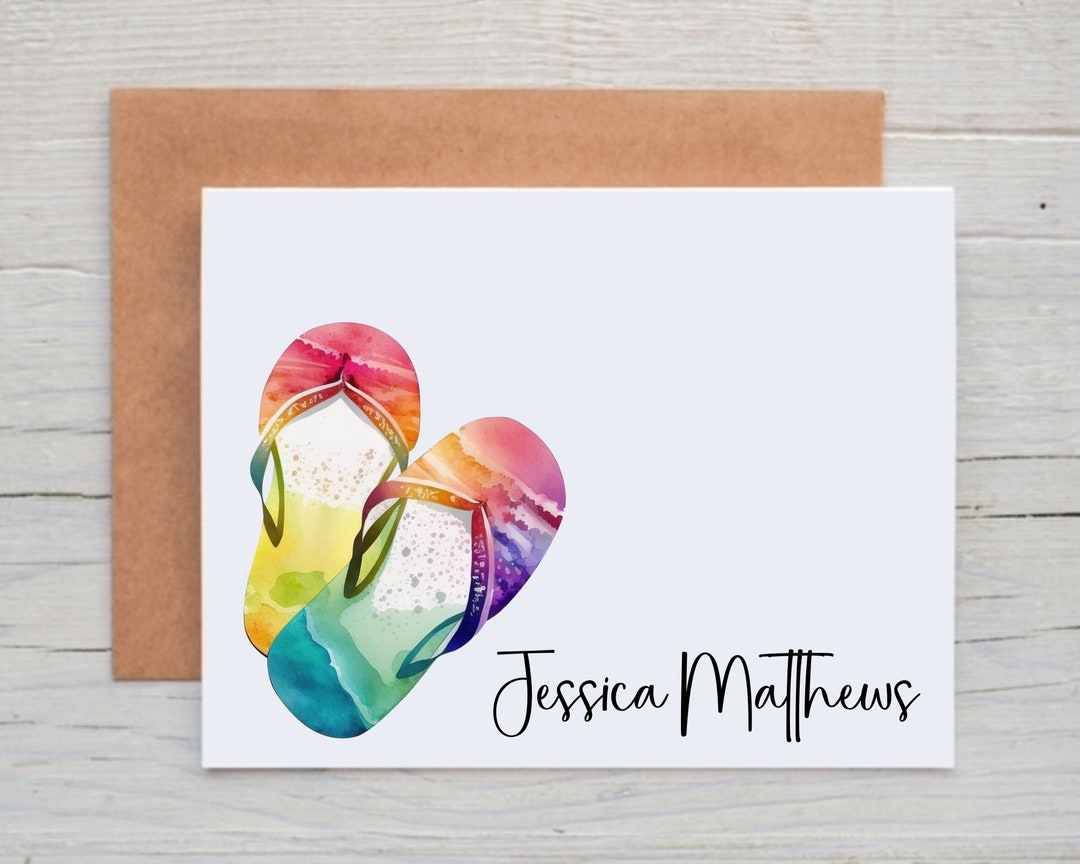 Personalized Flip Flop Cards With Envelopes, Custom Summer Stationery ...