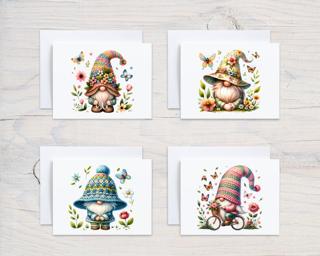 Spring Gnome Cards With Envelopes, Gnome Note Cards Handmade, Gnome ...