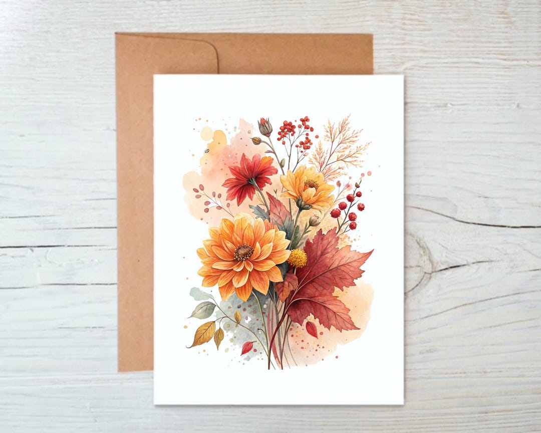 Watercolor Fall Floral Note Cards With Envelopes, Fall Greeting Cards ...