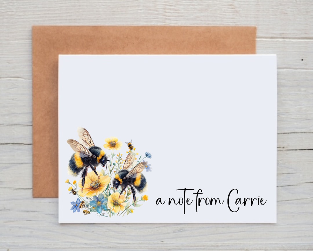 Personalized Bee Note Cards With Envelopes, Spring Stationery, a Note ...