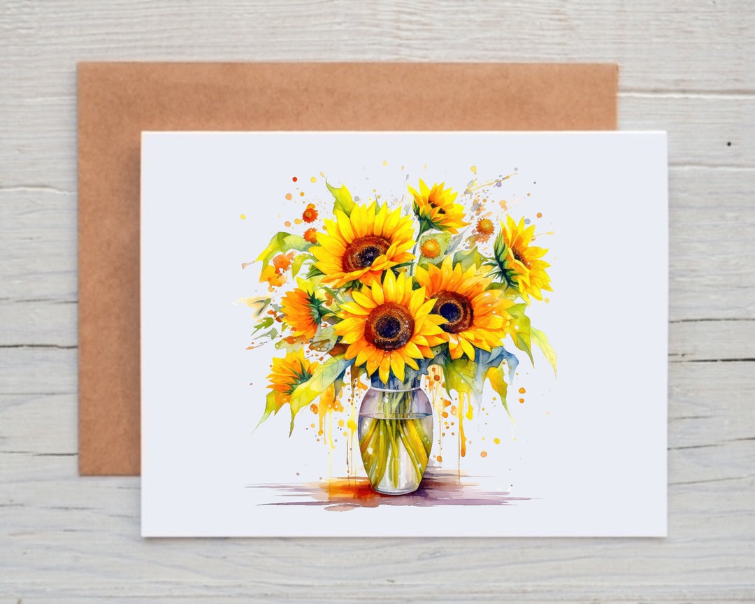 Sunflower Note Cards With Envelopes, Floral Note Cards, Sunflower Gift ...