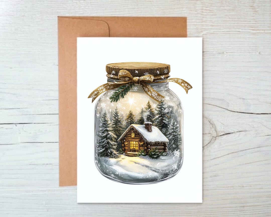Christmas Jar Cards, Rustic Christmas Cards With Envelopes, Holiday ...