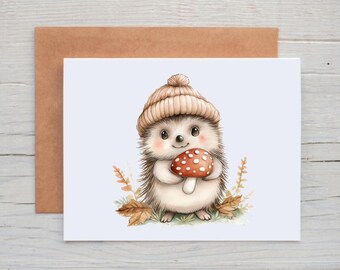 Hedgehog Fall Card, Autumn Note Cards - Etsy