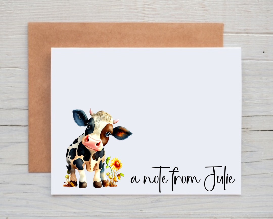 Personalized Cow Greeting Cards Set of 12, Custom A Note From Card, Cow ...