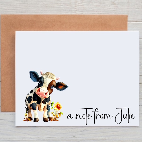 Personalized Cow Note Card - Etsy