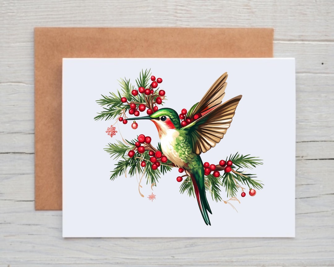 Christmas Hummingbird Cards With Envelopes, Cute Christmas Cards ...