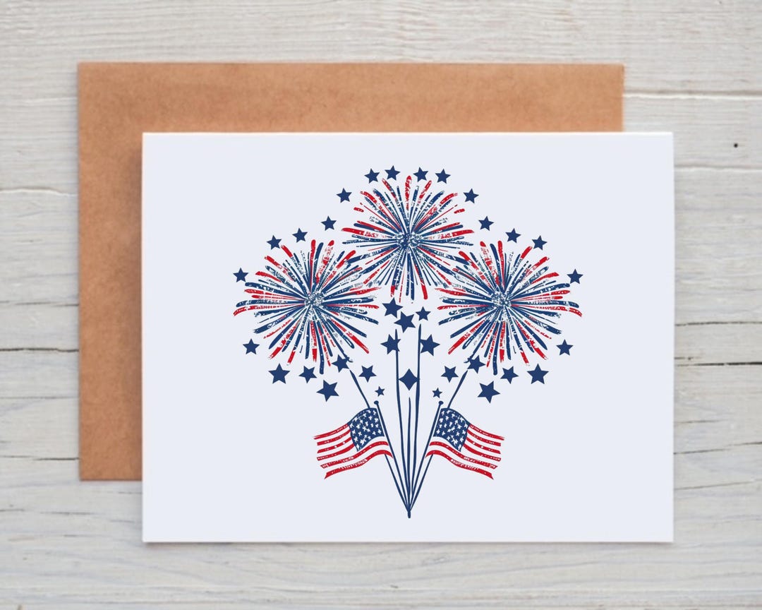 Fireworks Note Card, Independence Day Card, Patriotic Note Card, 4th of ...