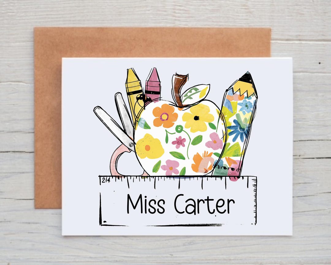 Back to School Teacher Gift, Personalized Teacher Note Card, Teacher ...