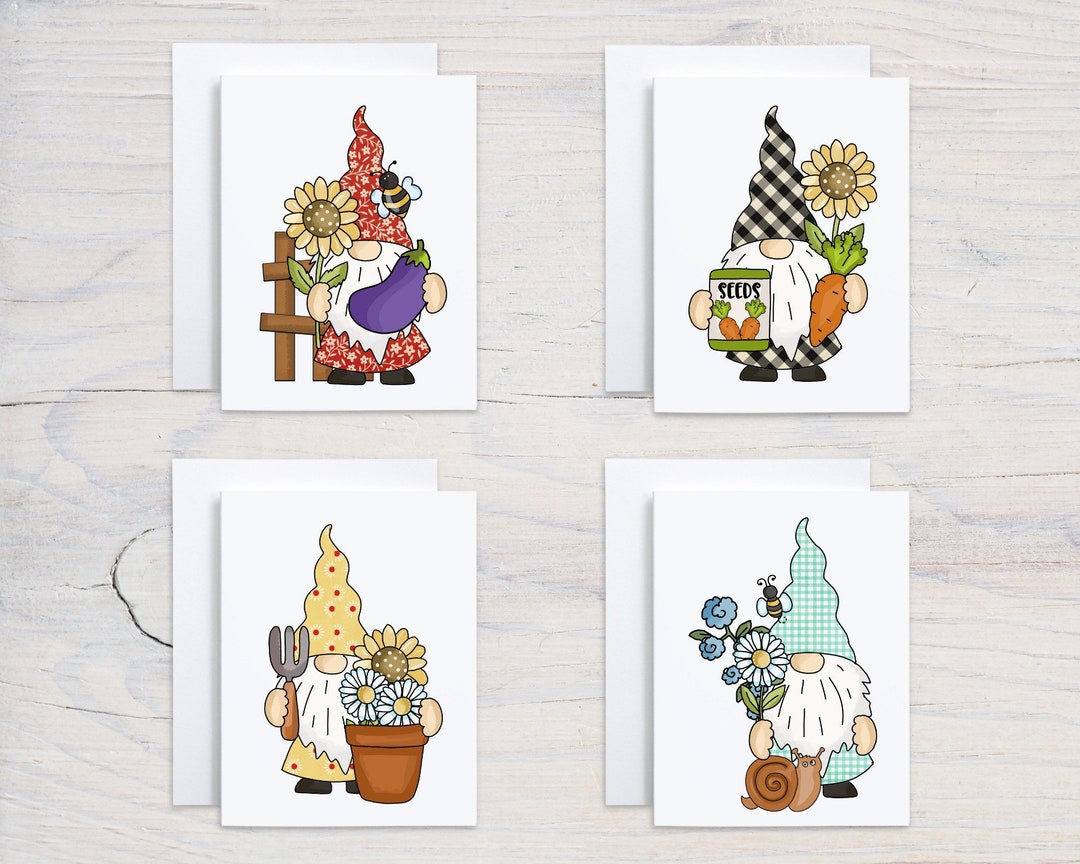 Garden Gnome Cards With Envelopes, Sunflower Gnome Note Cards Handmade ...