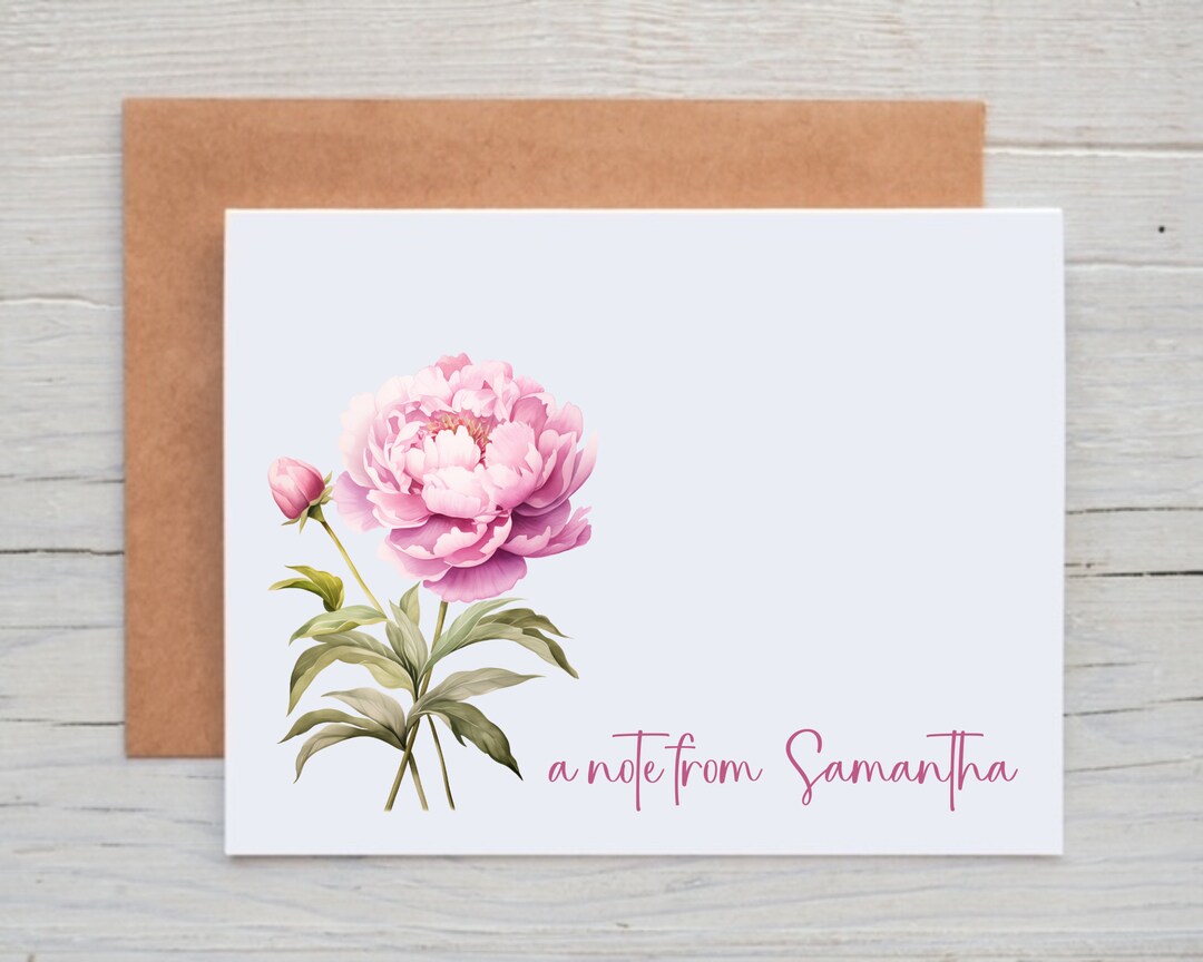 Personalized Peony Note Cards With Envelopes, Custom Stationery Set for ...