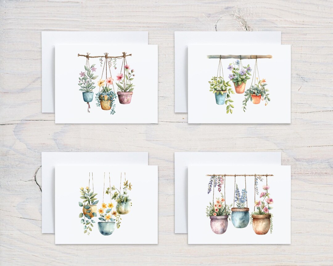Hanging Plant Note Cards With Envelopes, Indoor Plant Greeting Cards ...