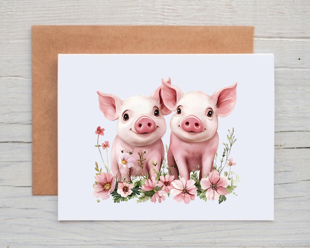 Pig Note Cards With Envelopes, Pig Greeting Cards, Pig Gift for Women ...