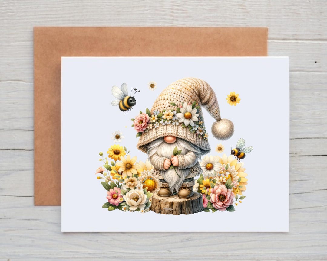 Honey Bee Gnome Cards With Envelopes, Gnome Note Cards, Gnome Greeting ...