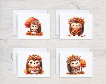 Hedgehog Fall Card, Autumn Note Cards - Etsy