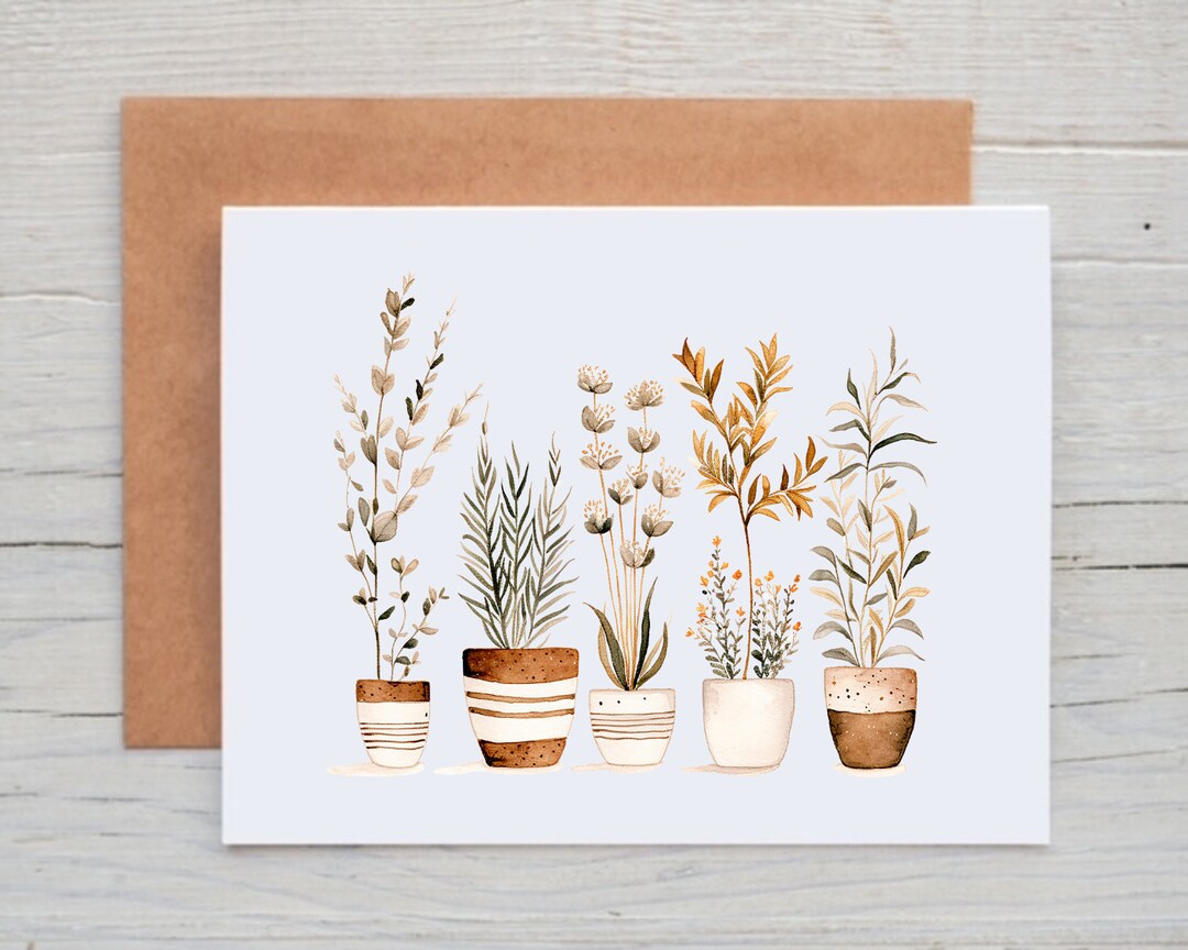 House Plant Note Cards With Envelopes, Indoor Plant Greeting Cards ...