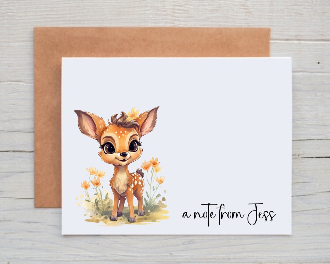 Personalized Deer Cards With Envelopes, Custom A Note From Card, Deer ...