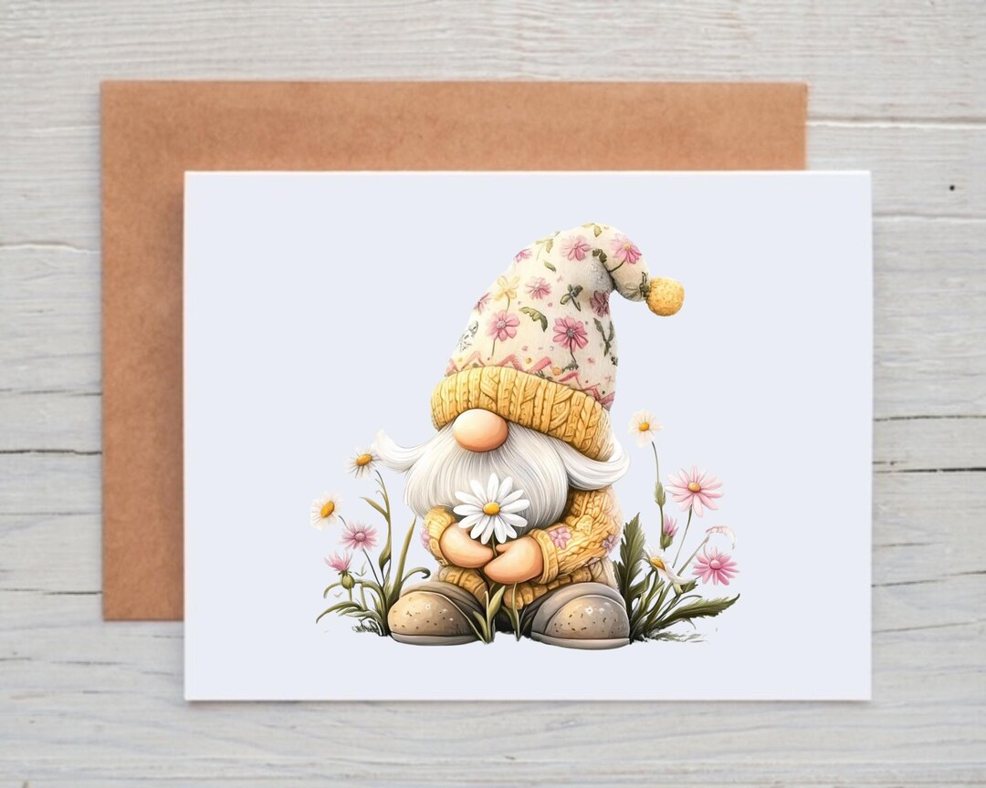 Daisy Gnome Cards With Envelopes, Gnome Note Cards, Gnome Greeting ...
