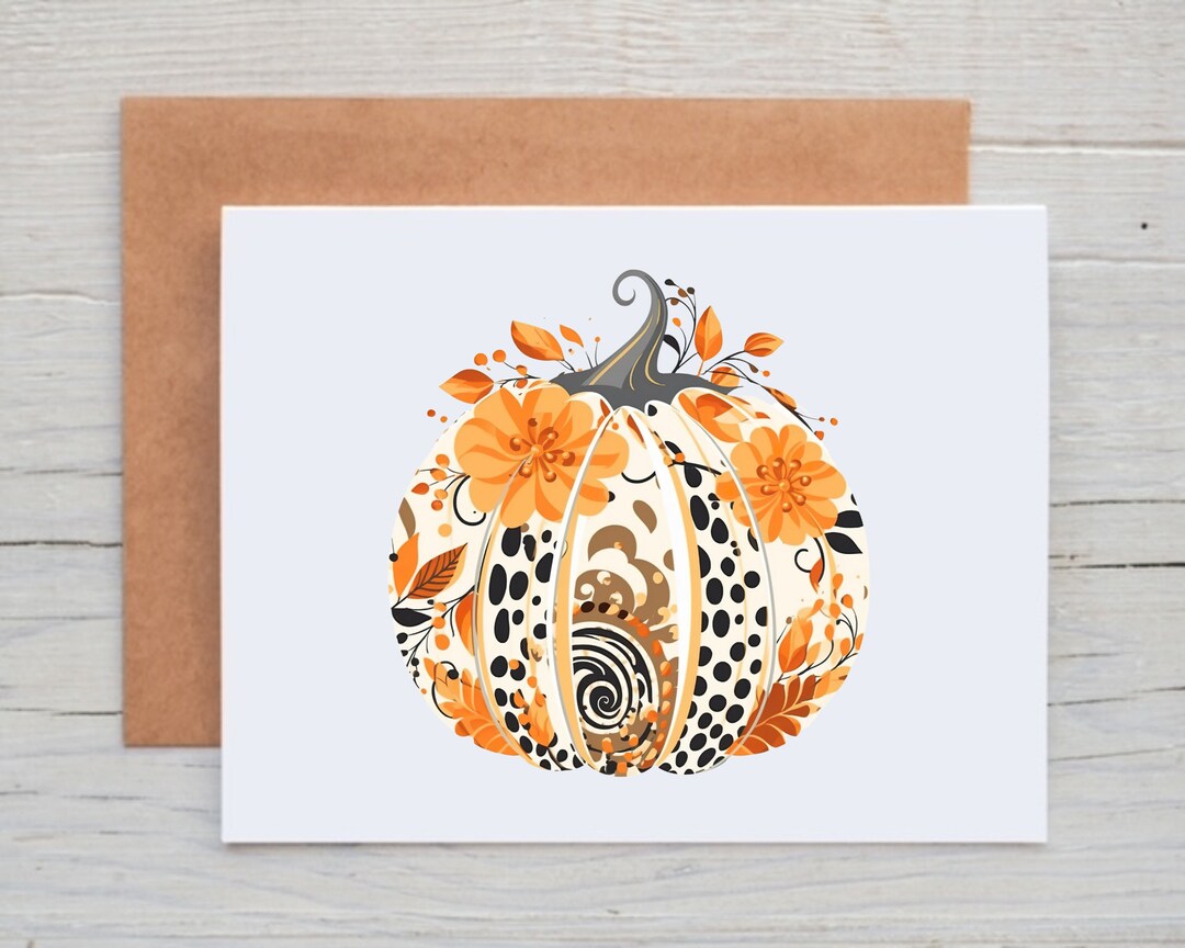 Watercolor Pumpkin Note Cards With Envelopes, Fall Card Pack, Fall ...