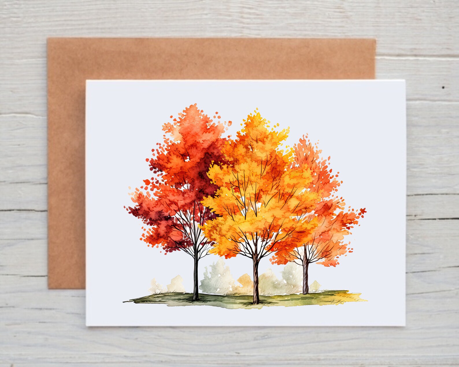 Fall Tree Note Cards With Envelopes, Watercolor Fall Greeting Cards ...