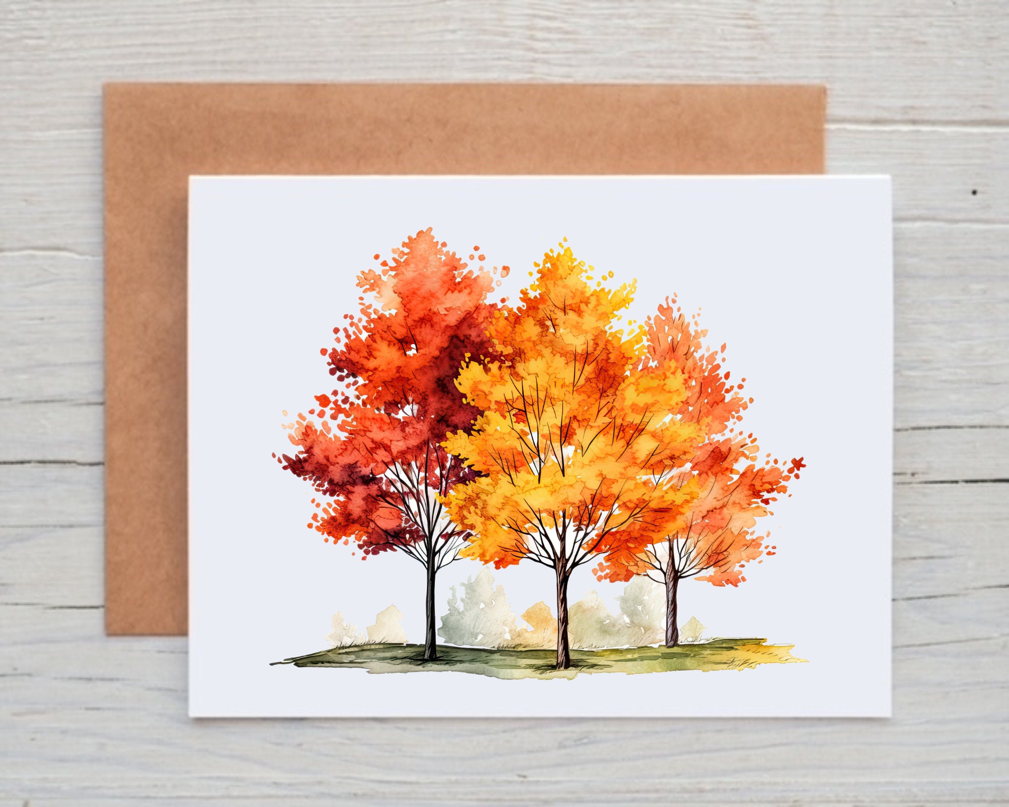 Fall Tree Note Cards With Envelopes, Watercolor Fall Greeting Cards ...