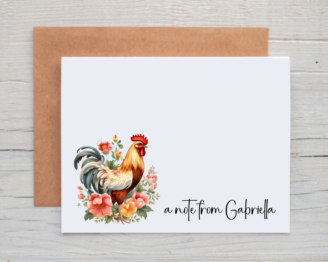 Personalized Chicken Cards, Floral Chicken Stationery, Chicken Gifts ...