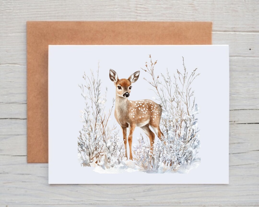 Deer Note Cards, Winter Landscape Cards With Envelopes, Nature Greeting ...