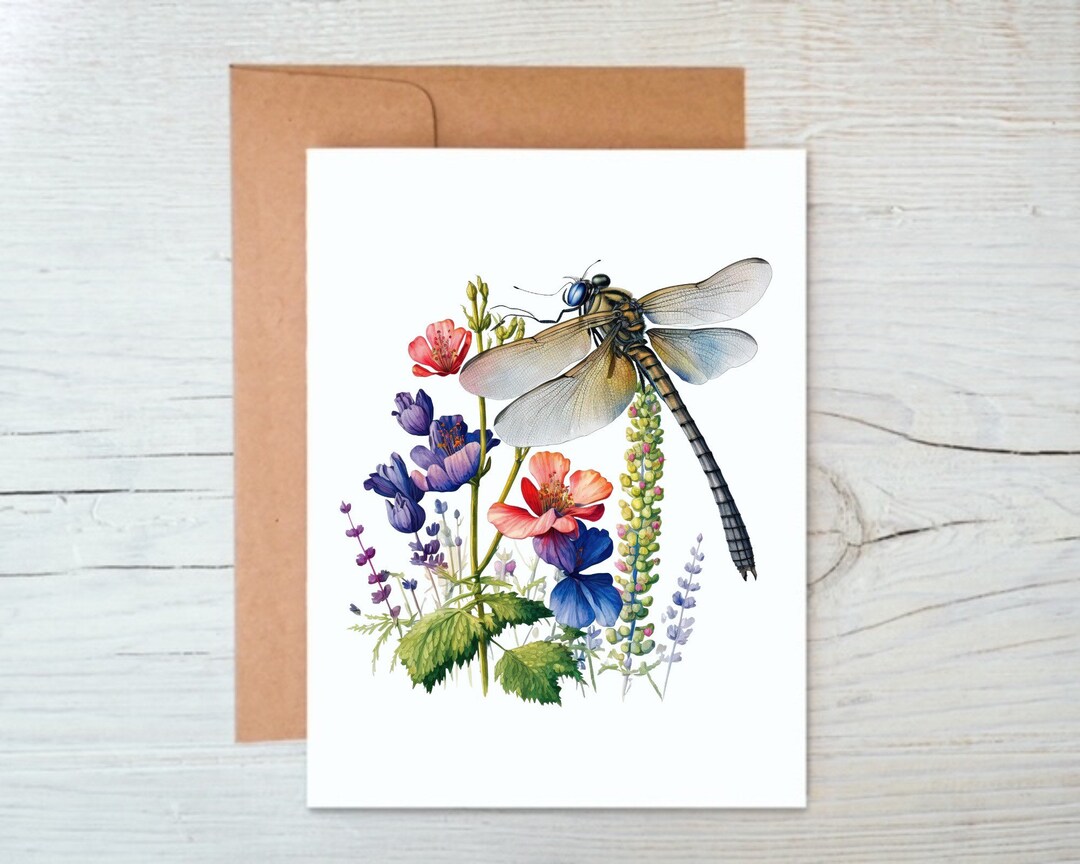 Dragonfly Note Cards With Envelopes, Dragonfly Stationery, Insect Card ...