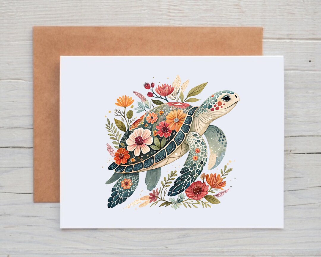 Sea Turtle Note Cards, Turtle Stationery, Summer Note Cards, Turtle ...