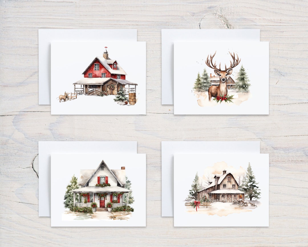 Country Christmas Cards With Envelopes, Holiday Greeting Cards Blank ...