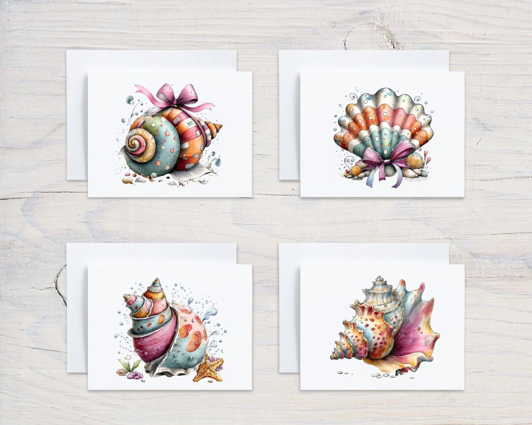 Seashell Note Cards Variety Pack, Beach Stationery, Summer Note Cards ...