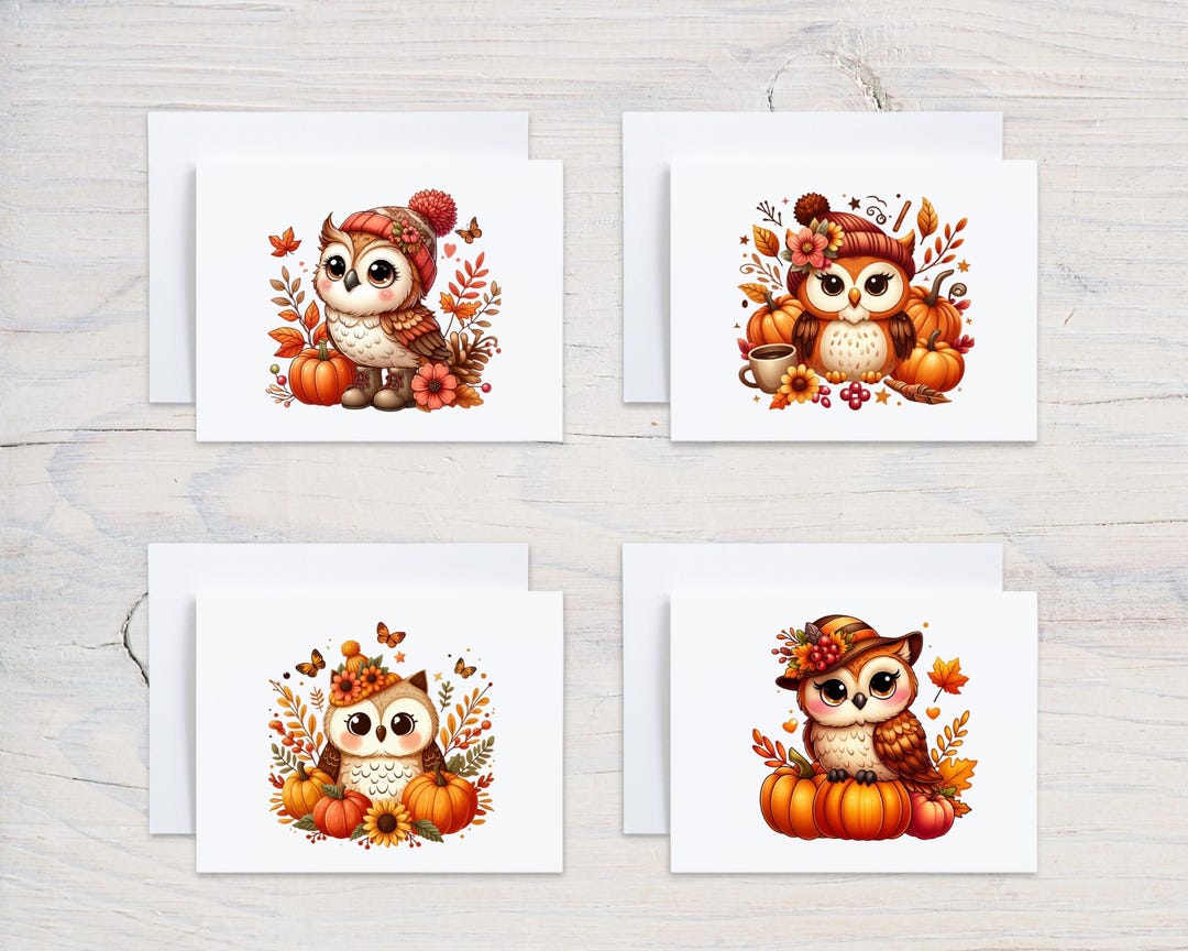 Fall Owl Note Cards With Envelopes, Owl Stationery, Owl Gifts for Women ...
