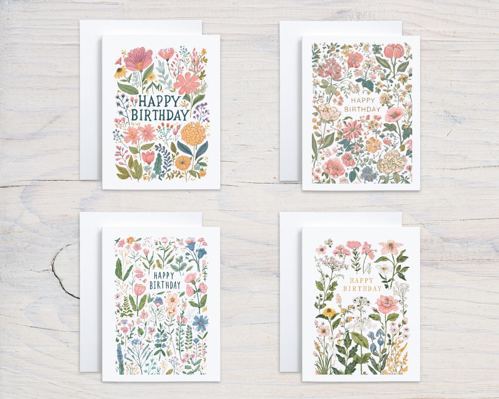 Floral Birthday Card Pack, Birthday Card Assortment Pack, Blank ...