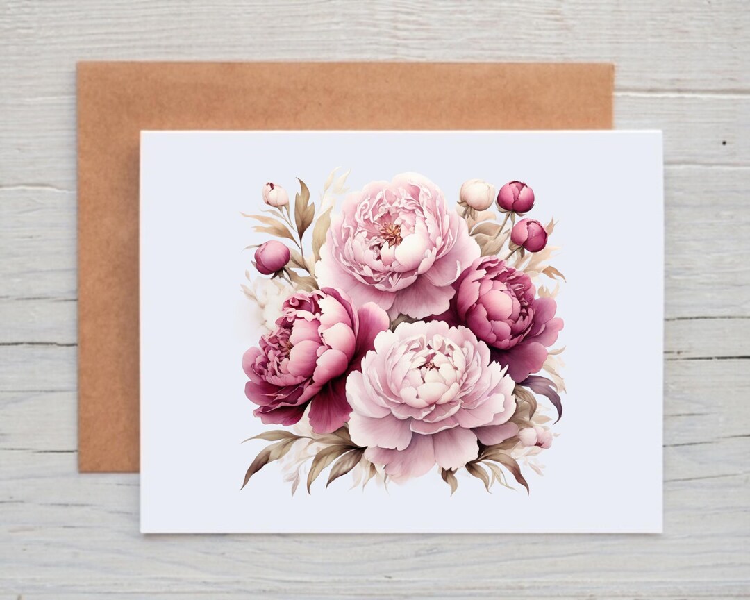 Peony Note Cards With Envelopes, Floral Card Pack, Spring Stationery ...