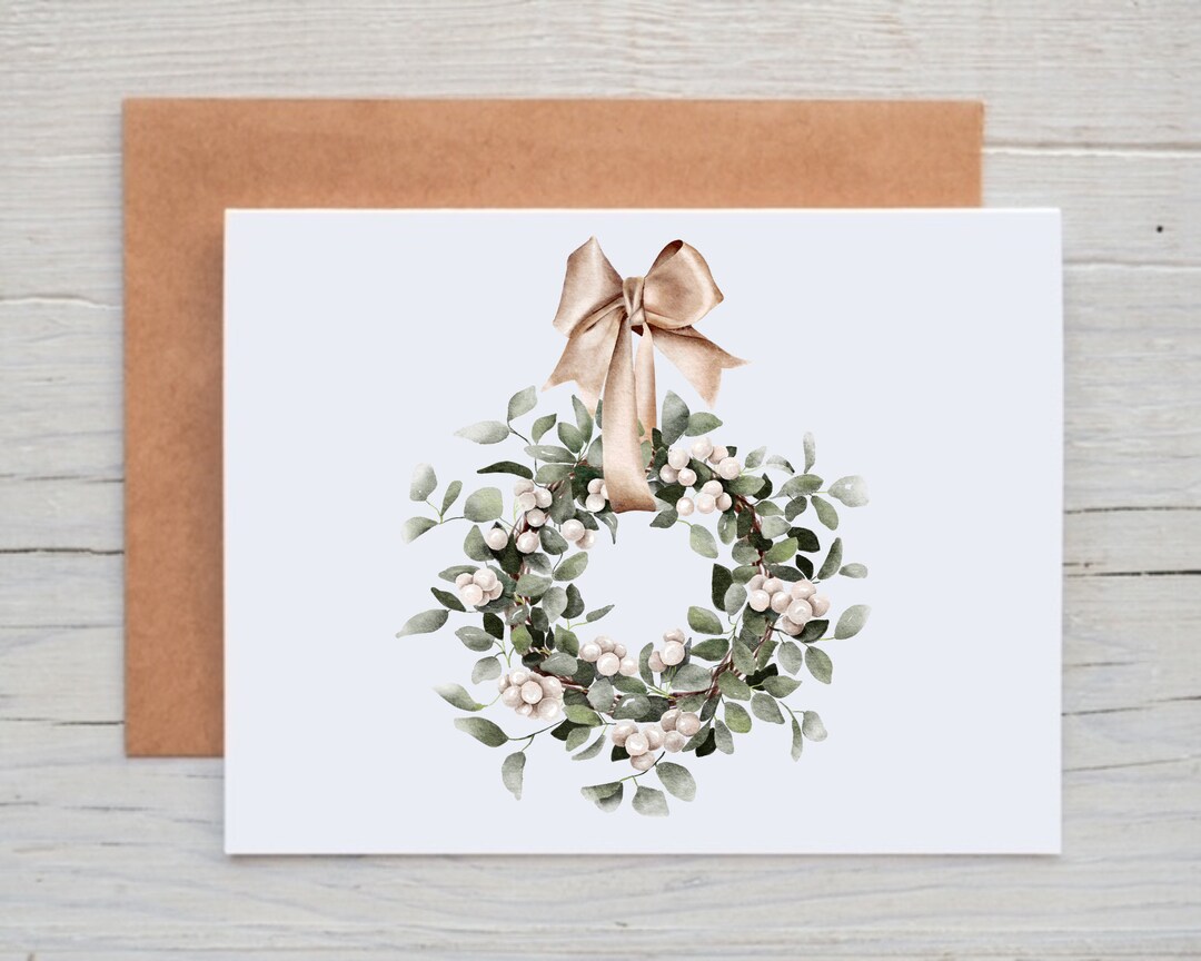 Watercolor Rustic Christmas Cards With Envelopes, Holiday Greeting Card ...