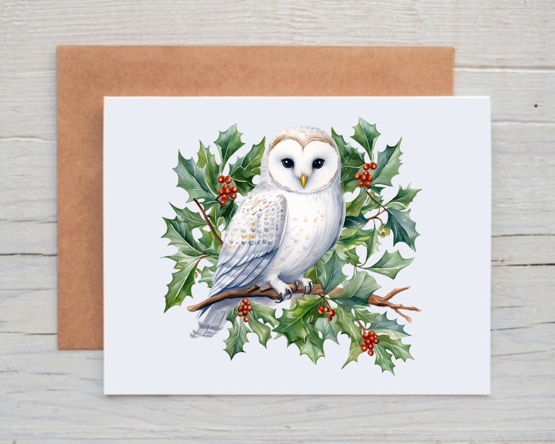 Snowy Owl Christmas Cards With Envelopes, Holiday Greeting Cards Blank ...