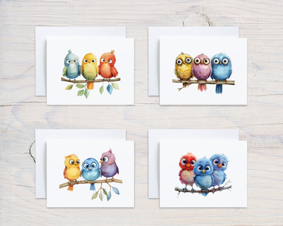Funny Bird Note Cards With Envelopes, Bird Card Pack, Colorful Bird ...