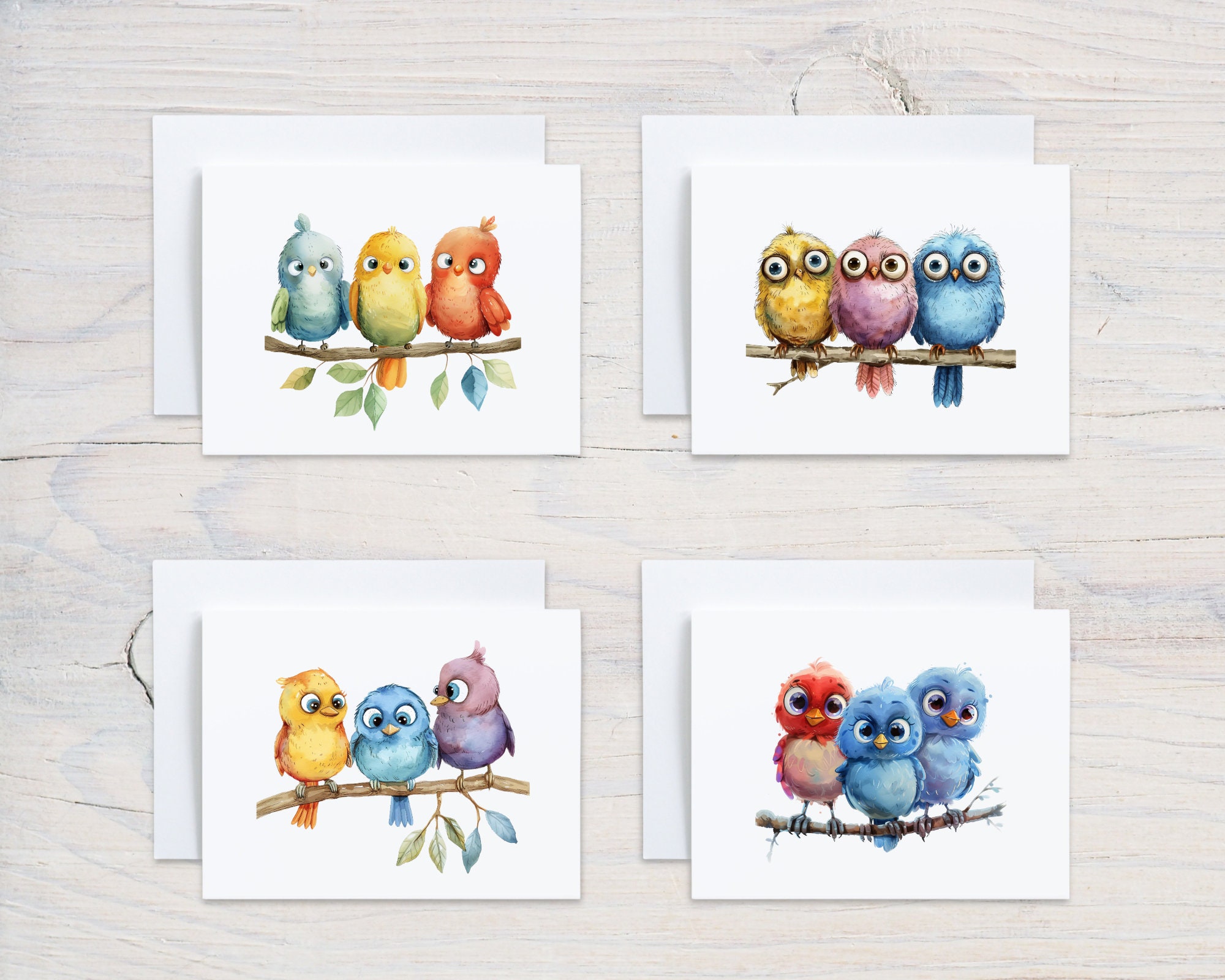 Funny Bird Note Cards With Envelopes, Bird Card Pack, Colorful Bird ...