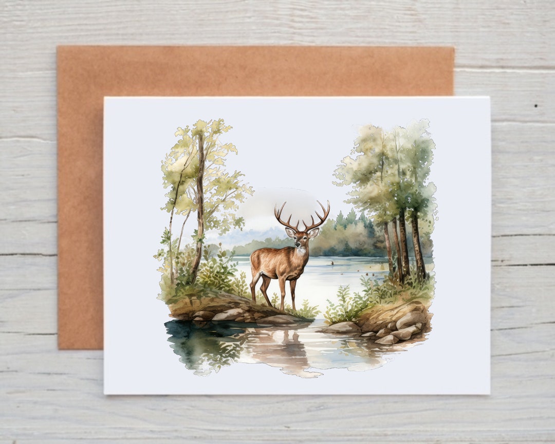 Deer Note Cards, Winter Landscape Cards With Envelopes, Nature Greeting ...