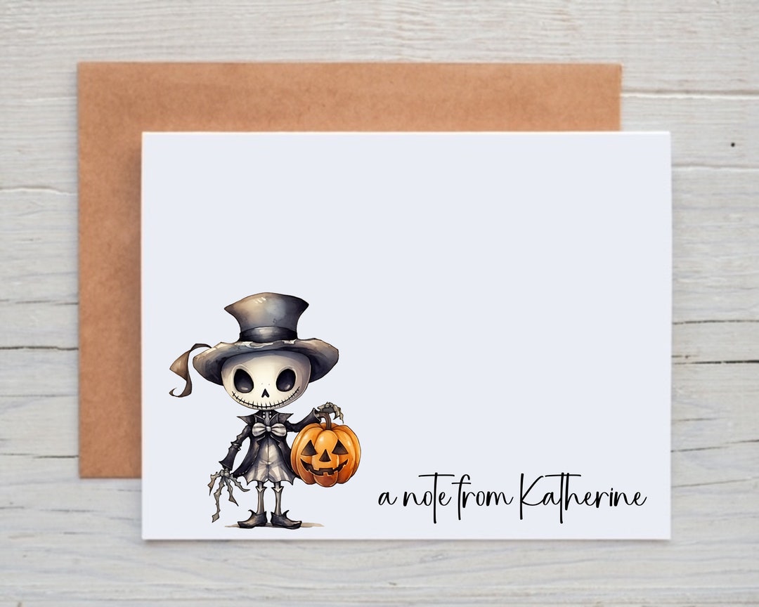 Personalized Skeleton Cards, Fall Stationery for Women, Halloween Cards ...