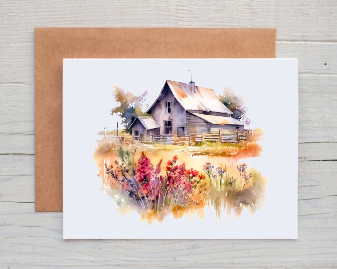 Watercolor Barn Note Cards With Envelopes, Farm Card Pack, Farmhouse ...