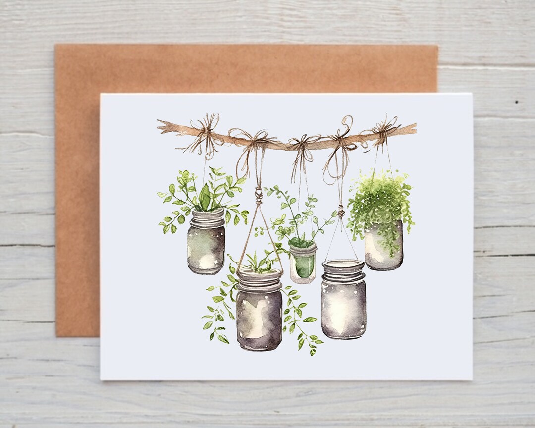 Hanging Plant Note Cards With Envelopes, Indoor Plant Greeting Cards ...