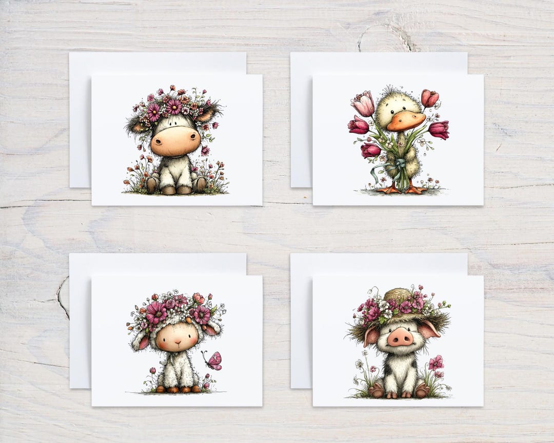 Baby Animal Note Cards Variety Pack, Quirky Animal Cards, Spring Note ...